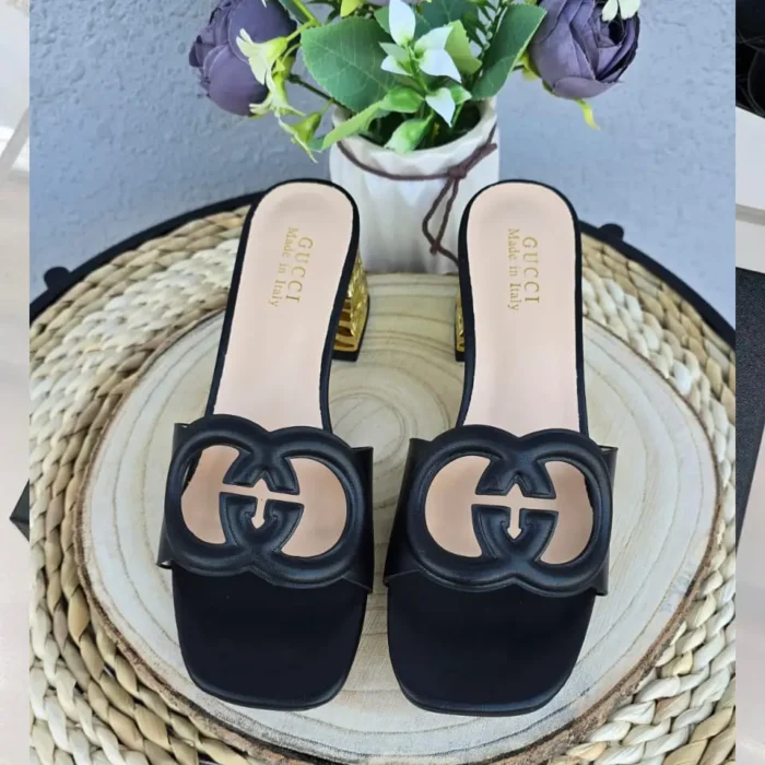 Gucci Women's Double G Leather Slides – Black Strap with Heel in Dubai ...