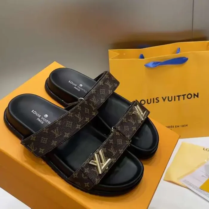 Louis Vuitton Monogram Waterfront Slides – Iconic LV Style with Gold ...